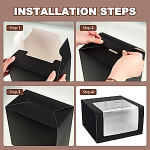 DoubleFill 50 Pcs Display Black Gift Boxes with Window Clear for Baseball Caps 7.6" x 7.6" x 4.7" Paper Hat Organizer Box Packing Fold Hat Storage Hat Display Case Hat Holder