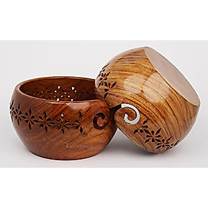 METLUMBER Wooden Yarn Bowl Holder Yarn Storage Bowl for Knitting & Crocheting Handcrafted Rosewood Yarn Storage Bowl Round Knitting Bowl Crochet Bowl Holder Knit Weave Yarn Craft (RW - Bowl - 1)