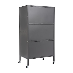 4-Tier Kitchen Storage Cabinet, Freestanding Metal Microwave Stand on Wheels, Mobile Kitchen Shelves with Transparent Door & 4 Rolling Wheels for Dining Room, Living Room (Grey, 23.6 inches wide)