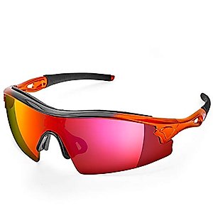 ToolFreak Reevo Safety Glasses - Red Mirror Lens - UV U6 & Impact Protection ANSI z87.1 Rated, Wraparound Lens, Non-Slip Grip, Padded Brow, Pouch & Neck Cord For Men & Woman