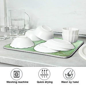 Super Absorbent Dish Drying Mat, Microfiber Fast-Drying Dish Mat, 24" x 18", Kitchen Dish Drying Pad (Green Jade Stone Marble)…