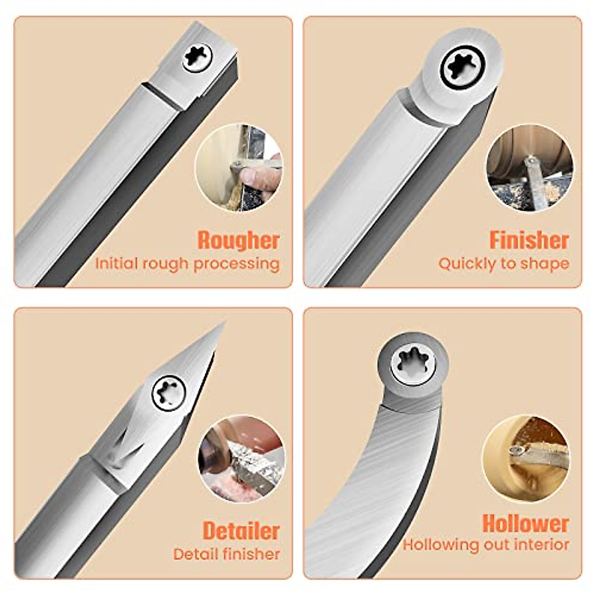 WenCrew Carbide Tipped Wood Turning Tools Set, 2023 Upgrade Carbide Lathe Tools for Woodturning, Lathe Rougher Finisher Swan Neck Hollowing Tools with Extendable Shafts