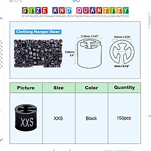Glarks 150Pcs XXS Black Clothing Hanger Sizer Garment Markers for Clothing Organization in Shops and Closets (XXS-Black-150Pcs)