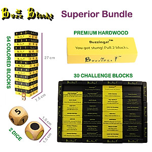 BuzzBlocks an Advanced Twist to The Classic Wooden Stacking Game, Top Educational Toy Building Set for Kids, 54 Pieces with #1 Superior Bundle & Premium Packaging, 1 or More Players Ages 6 and Up