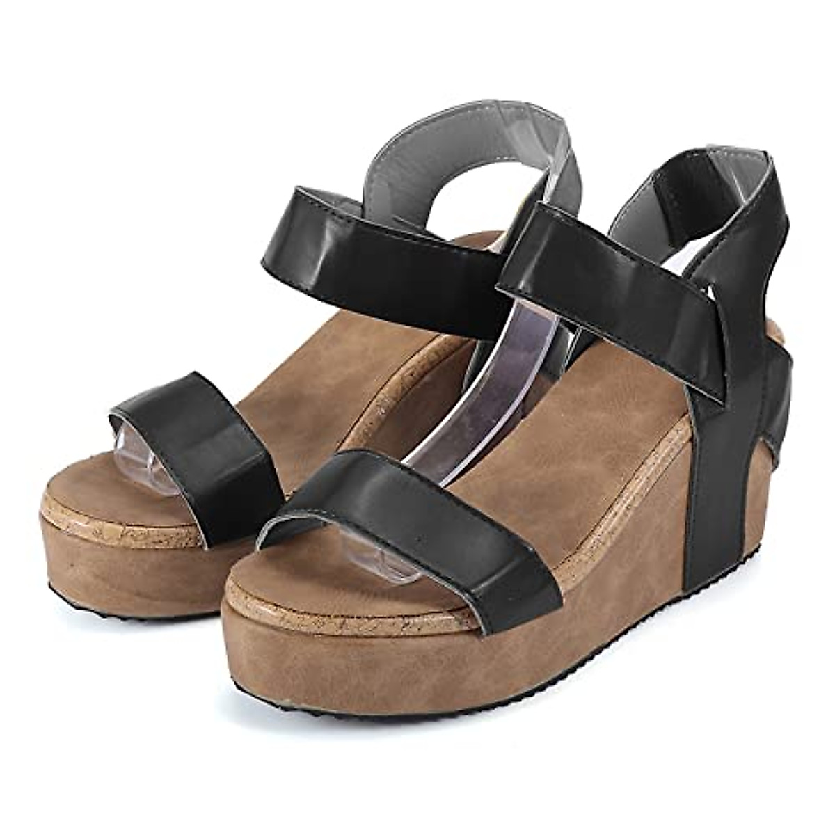 Sandals for Women Platform Wedge Women's Roman Toe Beach Sandals Shoes Flip Flops Wedges Casual Breathable Open Women's sandals (Black, 6.5-7)