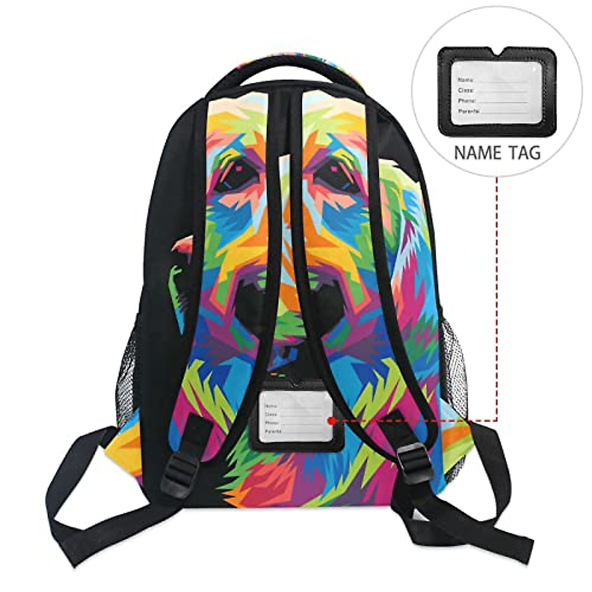 ALAZA Colorful Dog Print Golden Retriever Backpack Purse with Multiple Pockets Name Card Personalized Travel Laptop School Book Bag, Size M/16.9 inch