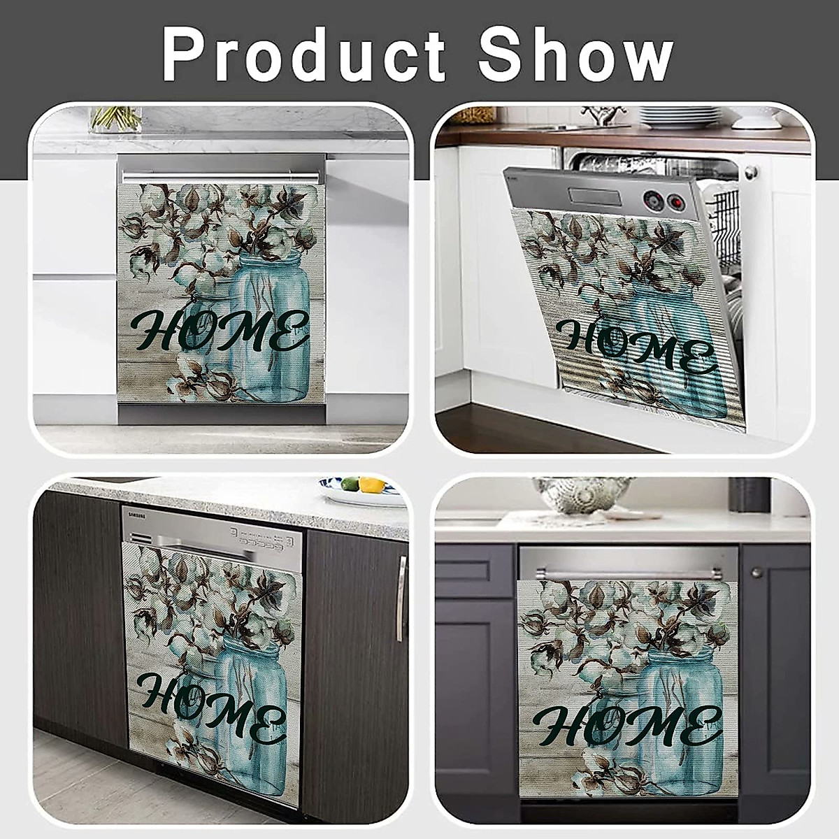 Pastoral Style Dishwasher Magnet Cover,Home Kitchen Decoration,Rustic Idyllic Style Sticker Decorative Refrigerator,Vase Flower Magnetic Decals Sheet 23 W x 26 H Inch