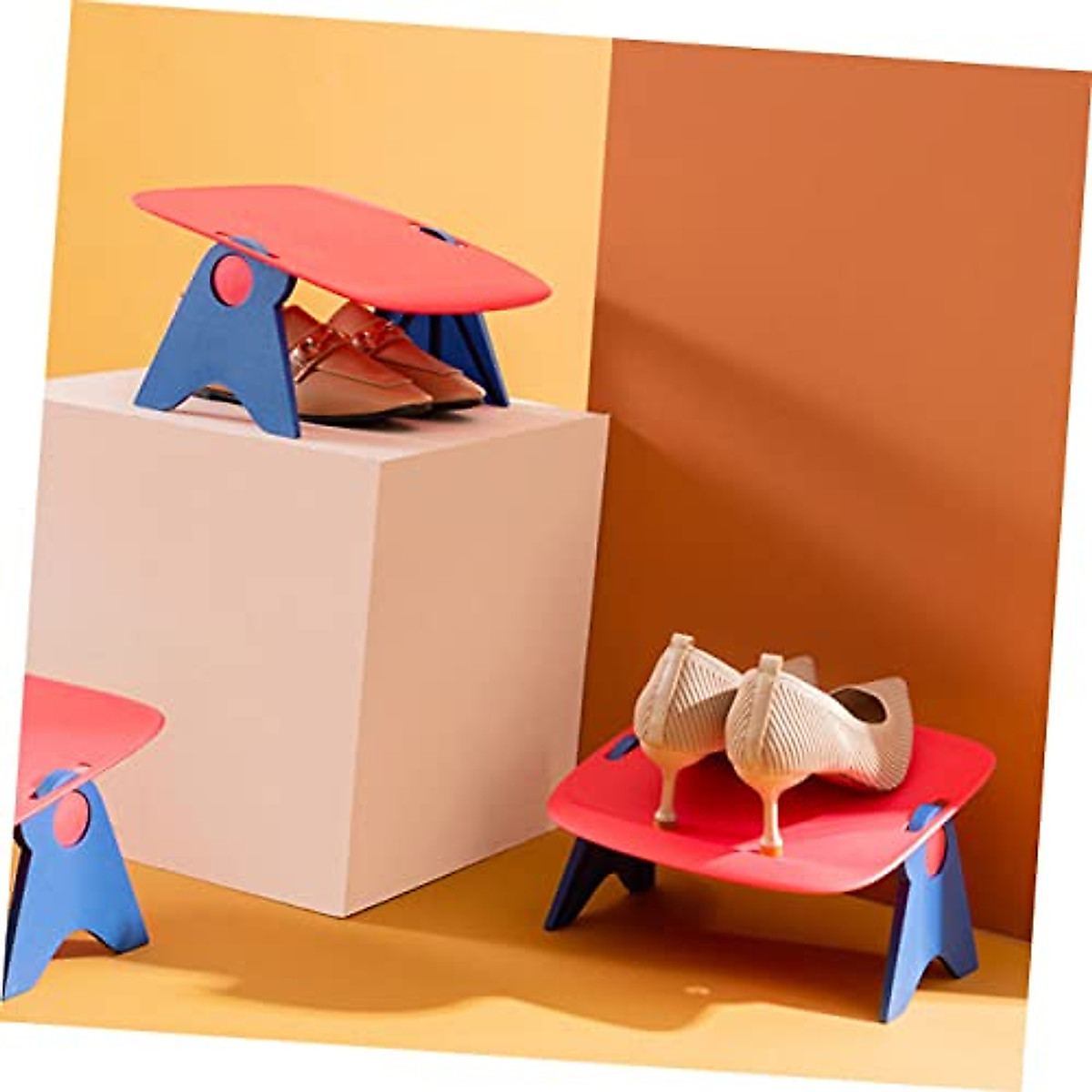 STOBAZA Shoe Shelf 1 PC Plastic Shelf Novel Blue Simple Slots for Stand Organization Saver Clo Double-Layer Cabinet Household Red Shoes Detachable Home No Organizer Adjustable Require Shoe Cabinet