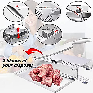 Manual Bone Meat Slicer,Stainless Steel Bone Cutter Machine,Rib Fish Chicken Beef Cutting Machine for Home Cooking and Commercial Cooking 15.3 In(2 Sharp Blades)