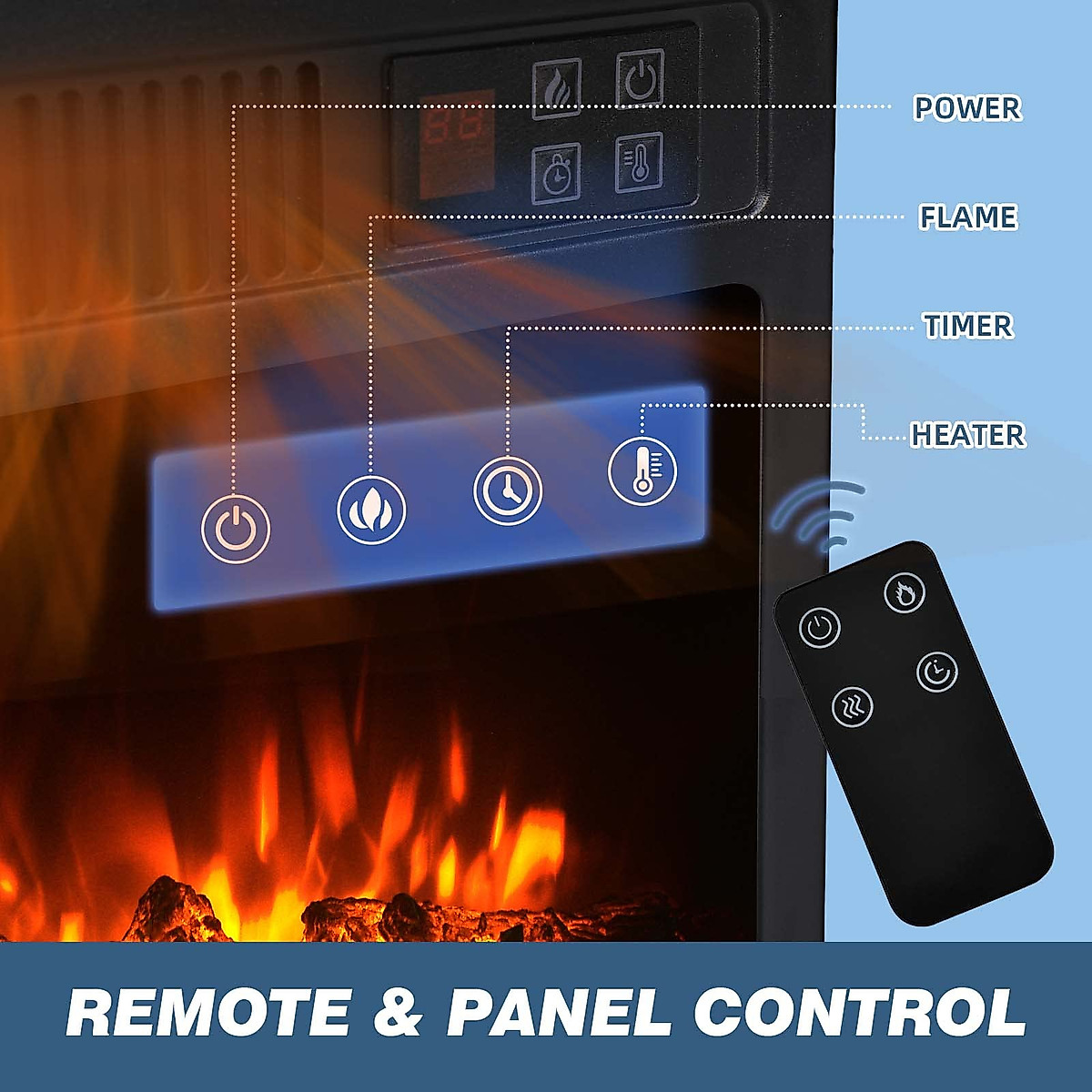 EROMMY 59'' Fireplace TV Stand with 23'' Electric Fireplace Insert, Entertainment Center with Adjustable Shelves, TV Console for TVs up to 65'' for Living Room, Bedroom, Office, Rustic Walnut