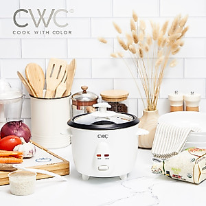 COOK WITH COLOR 6 Cup Rice Cooker 300W - Effortless Cooking and Greatly, Cooks 3 Cups of Raw Rice for 6 Cups of Cooked Rice, Cream