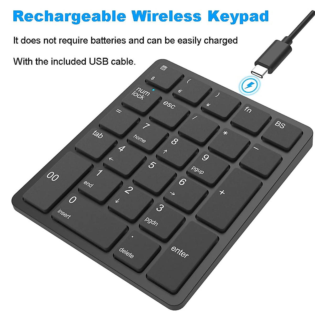 Wireless Number Pads, Numeric Keypad Numpad 26 Keys Portable 2.4 GHz Financial Accounting Number Keyboard Extensions 10 Key USB Keypad, PC, Desktop, Small Keyboard, Notebook (Black)