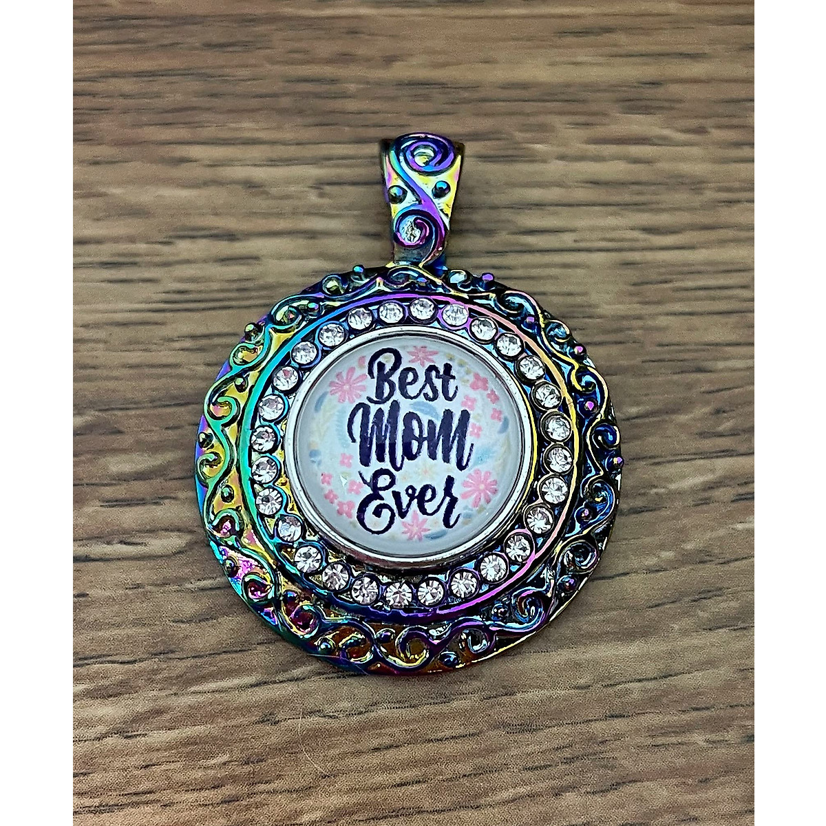 My Prime Gifts Interchangeable Snap Jewelry Round Shape Rhinestone Rainbow Oil Slick Bail Pendant fits 18-20mm Standard Size Ginger Style Charms, Rainbow, White, Clear (GJP4105)