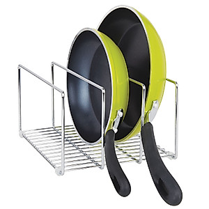 mDesign Metal Wire Organizer Rack for Kitchen Cabinet, Pantry, Shelves - Organizer Holder, 3 Slots for Skillets, Frying Pans, Lids, Cutting Boards, Vertical or Horizontal Placement - Chrome