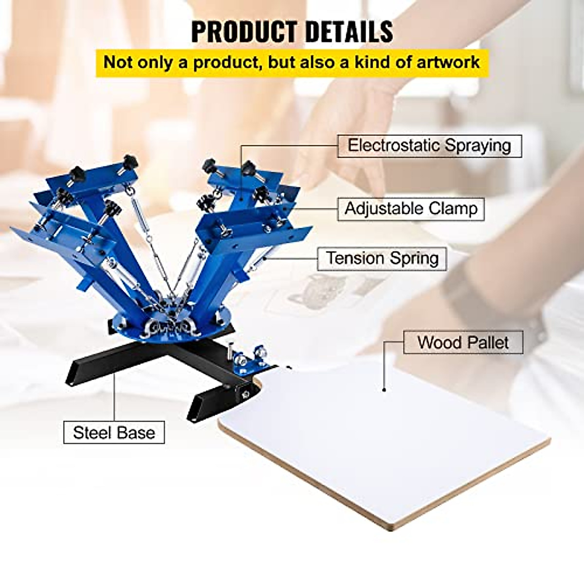 VEVOR Screen Printing Machine, 4 Color 1 Station Screen Printing Press, 21.7 x 17.7 inch Silk Screen Printing DIY T-Shirts Removable Pallet
