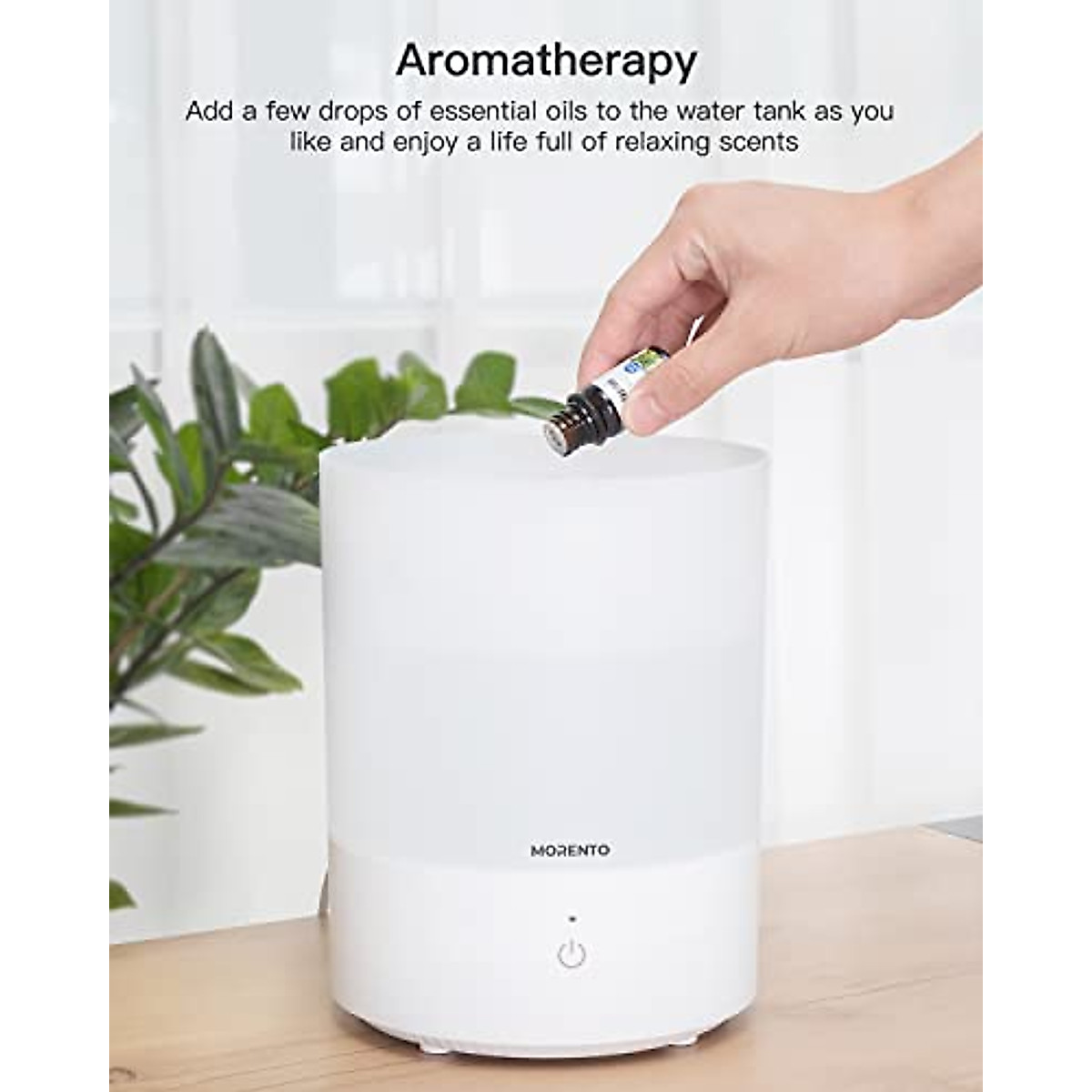 Cool Mist Humidifier for Bedroom, MORENTO Top Fill Humidifier Essential Oil Diffuser with 2.5L Water Tank for Home and Office, Baby and Plants with Night Light, Sleep Mode, Auto Shut Off, White