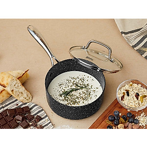 HLFRG 3 Quart Saucepan with Lid, Small Nonstick Sauce Pot with Lid, Insulated stainless steel handle- PFOA FREE Black