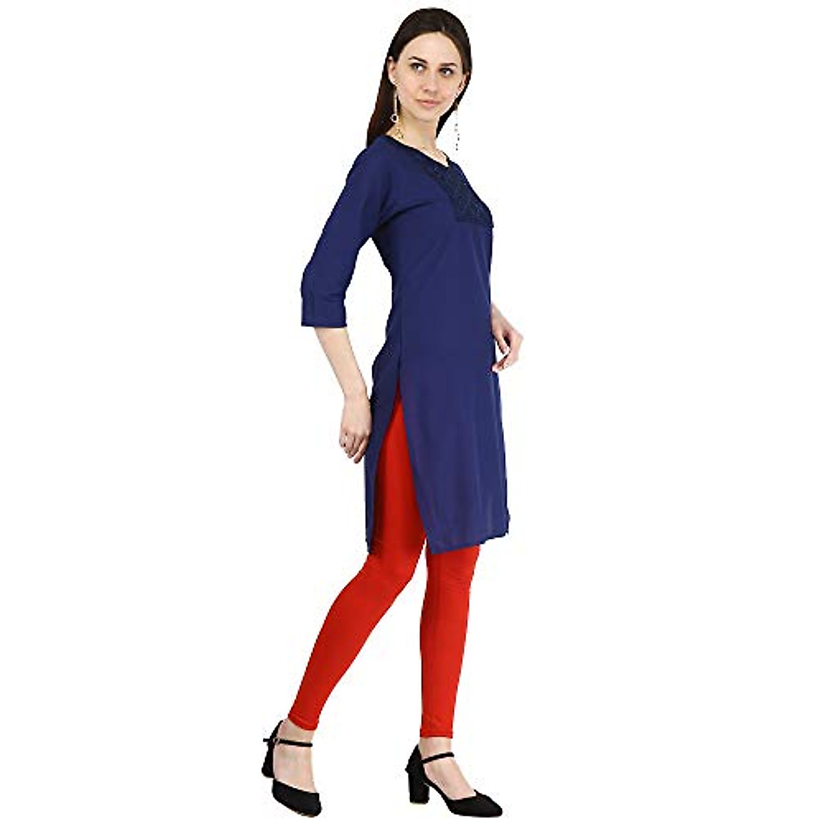 Ramkudi Indian Women's Embroidered Cotton Kurti Dark Blue Top