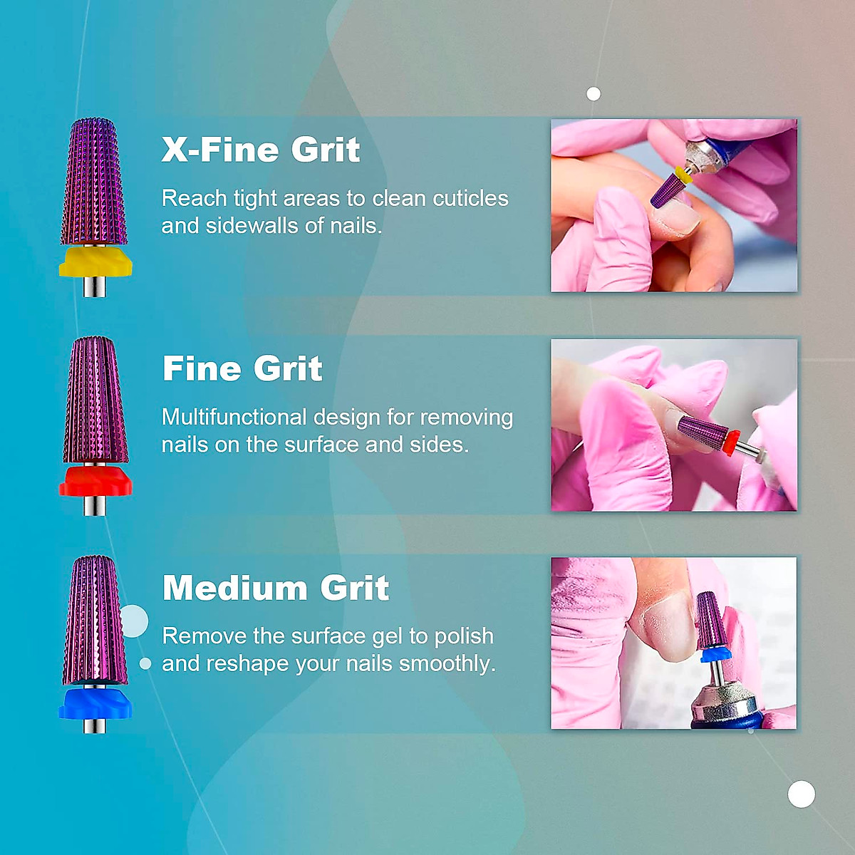 3Pcs Carbide 5 in 1 Nail Drill Bit Set- Two Way Rotate Use for Both Left and Right Handed- XF， F， M 3/32 Inches Brocas Para Drill Nails for Acrylic Nail Gel Fast Remove