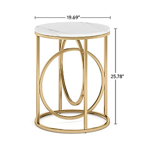 Tribesigns Round Gold End Table - Set of 2, Faux Marble Side Table w/O-Shaped Metal Base, 20" Wide Tabletop, White and Gold Accent Table Small Round Nightstand for Living Room, Bedroom, Small Spaces