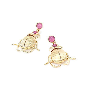 Vintage Bug Insect Beetle Dangle Earrings Abalone Shell Crystal Pearl Antiqued Gold Scarab Ladybug Drop Earrings for Women-Golden