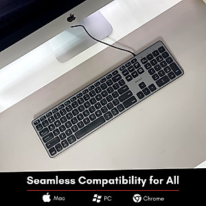 Macally USB Wired Keyboard for Mac and Windows - Apple Keyboard Compatible and Auto Detect for All OS - Slim Computer Keyboard for MacBook, iMac, PC with 107 Quiet Keys and 16 Shortcut Keys