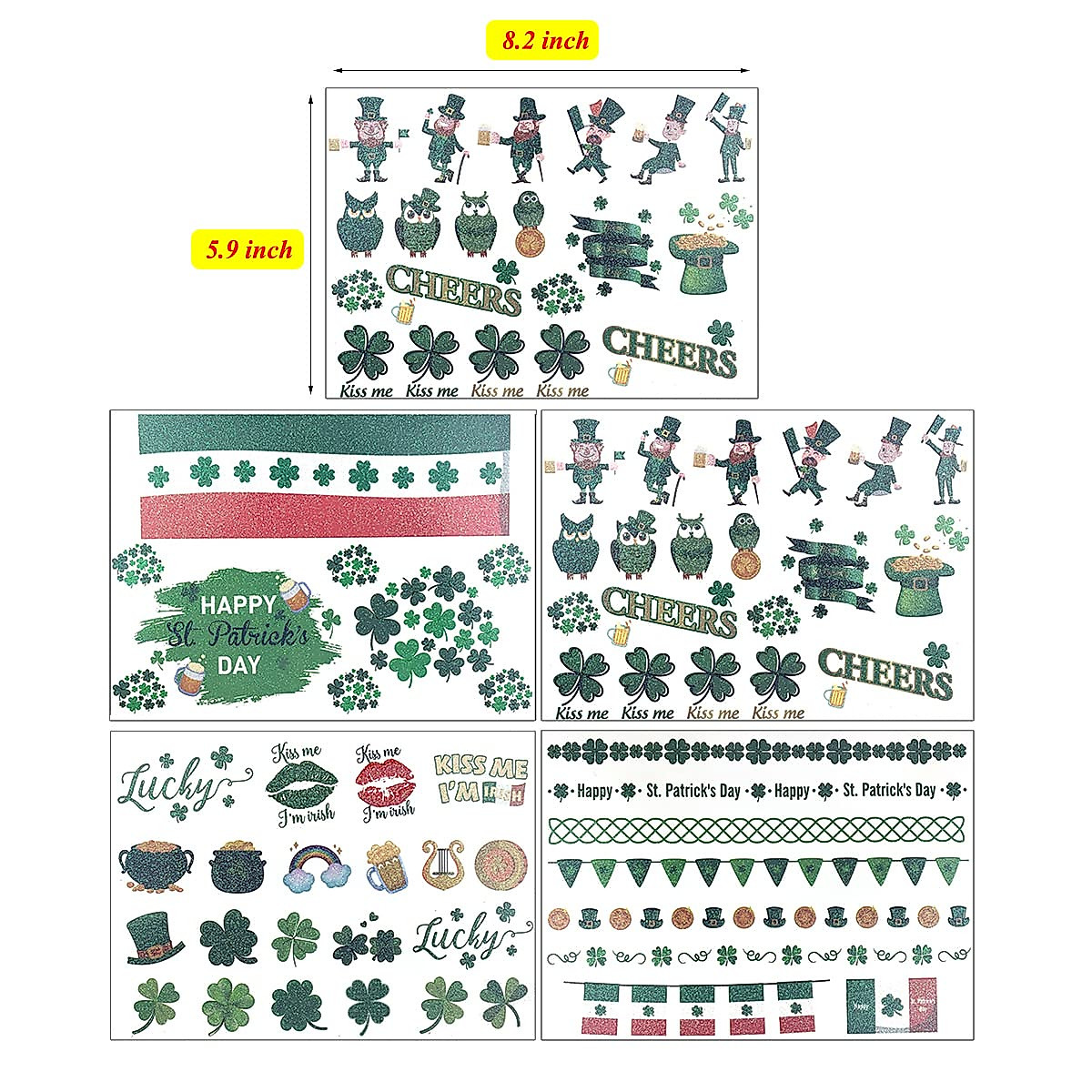 CLOOOUDS 4 Sheets St. Patrick’s Day Temporary Tattoo Stickers,Tattoo Stickers For Kids, Adults, St Patrick Day, Party