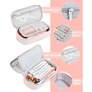 YOKUMA Cute Pencil Case for Girls, Large Pencil Pouch, Zipper Pencil Box, Aesthetic Pen Bag School Supplies for Student Teen College Adults, Pink