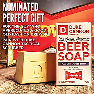 Duke Cannon Supply Co. Big Ass Brick of Soap - Superior Grade, Large Men's Soap Made with Budweiser, All Skin Types, Masculine Cedarwood Scent, 10 oz