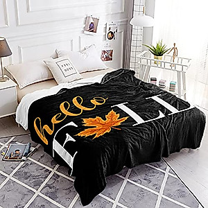 Throw Blanket- Thanksgiving Maple Leaf Soft Warm Plush Fleece Bed Throw,60x80In Flannel Blankets Fall Harvest Plant Bedding Throws for Women/Men Bedroom Living Room Office Decor Botanical Black