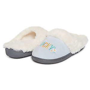 Lucky Brand Little Girls Rugged Microsuede Clog Slippers, Fuzzy Warm Bedroom Slipper, Kids Cozy Slip On House Shoes, Light Blue, Size 2-3