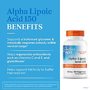 Doctor's Best Alpha-Lipoic Acid 150, Helps Support Glucose Metabolism and Regenerate Antioxidants* Non-GMO, Gluten Free, Vegan, Soy Free, 150mg, 120 Veggie Caps