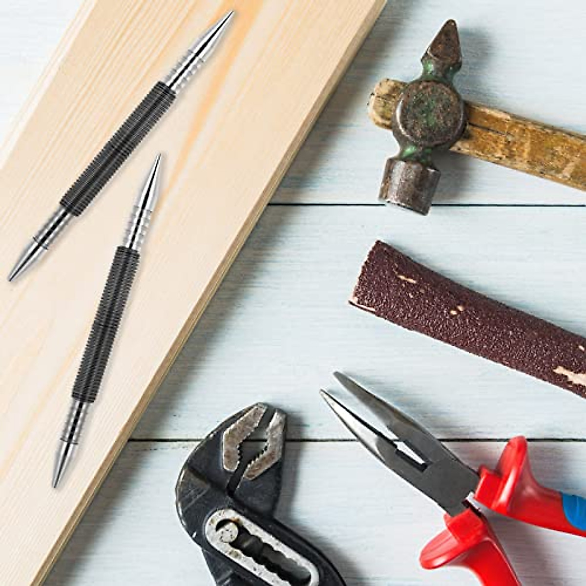 Grevosea 2 Pieces Spring Nail Set, Nail Set Tool and Hinge Pin Tool Dual Head Nail Setter Hammerless 1/8 1/16 and 1/32 Inch Spring Pin Punch Nail 3500 Psi Striking Force Door Pin Siding Removal Tool