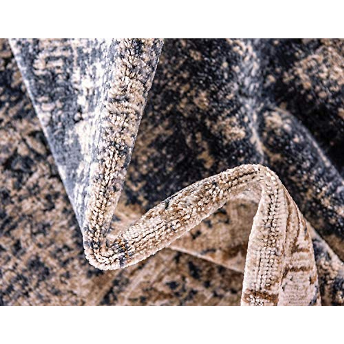 Unique Loom Chateau Collection Vintage, Distressed, Medallion, Rustic, Traditional Area Rug, 8' 0" x 10' 0", Beige/Navy Blue