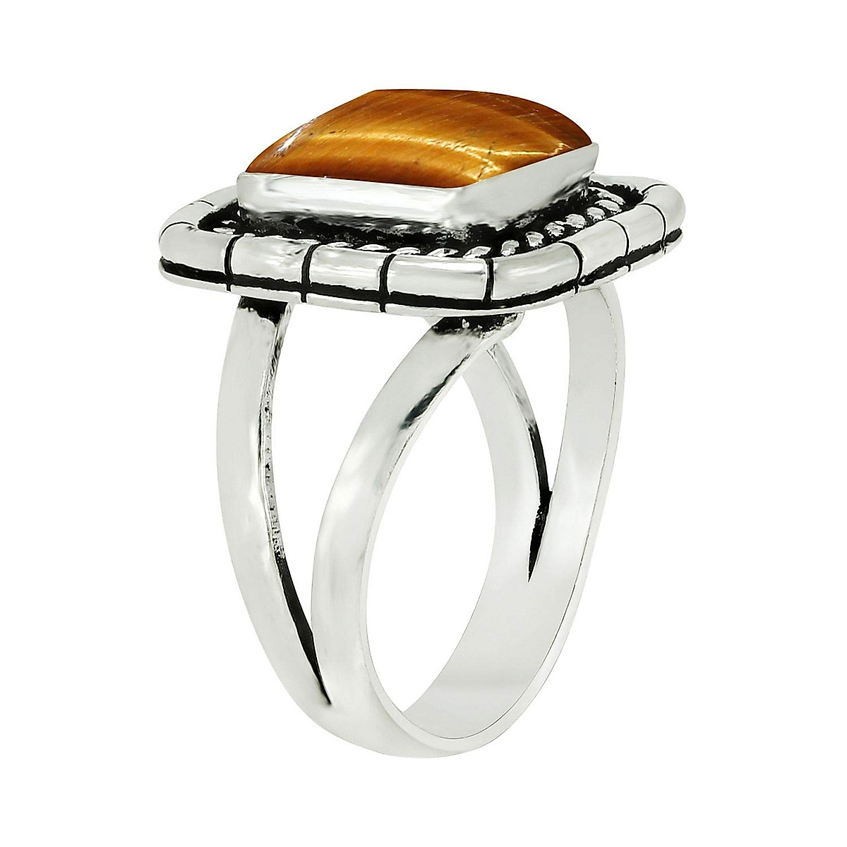 Tiger Eye Ring Sterling Silver Plated for Women Size 10, Handmade Brown Black Stone June Birthstone Bohemian Victorian Jewelry Gifts For Her