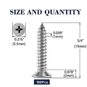 #4 x 3/4" Wood Screw 100Pcs 18-8 (304) Stainless Steel Screws Flat Head Phillips Fast Self Tapping Drywall Screws by SG TZH