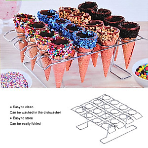 Cupcake Cone Baking Rack, Ice Cream Cone Baking Rack 16 Cavity Stainless Steel Ice Cream Cone Holder Stand Metal Waffle Cones Holder Foldable Cake Decorating Pastry Tray for Baking, Cooling, Display