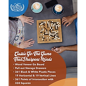 Go Game Set 12 Inch - Traditional Go Set with Pull-Out Storage Drawers, Portable Wood Veneer Goban, Strategy Board Games for Adults, Go Board Game by WE Games