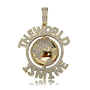 ICEDIAMOND The World Is Mine Pride Pendant with 24''Rope Chain Necklace, 14K Gold Plated Hip Hop Creative Charm Jewelry for Unisex (Gold)