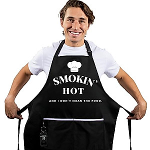 LIKENORTH funny aprons for men Hilarious mens apron for cooking kings chef apron for men,Perfect for bbq & grill shenanigans (Smokin Hot)