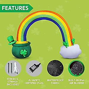 Joiedomi 14ft Long 10 FT Tall St Patrick Inflatable Rainbow Arch with LED Light Build-in Cauldron Pot of Gold Inflatable Yard Garden Decorations, Indoor and Outdoor Theme Party Decor, Lawn Decor