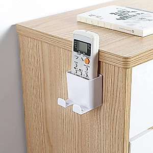 2 Pieces Remote Control Storage Boxes, Wall-Mounted Mobile Phone Holder, ABS Paste Wall-Mounted Organizer Box with Hook for Mobile Phone Charging Stand, Storage Box for Home and Office Use - White