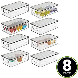 mDesign Plastic Pantry Storage Box Container with Lid and Built-In Handles - Organization for Flour, Cereal, Pasta, Rice, or Food in Kitchen Cupboard, Ligne Collection, 8 Pack, Clear/Smoke Gray