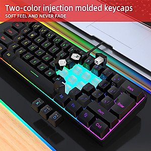 DGG K60 61 Keys RGB Backlit 60% Wired Gaming Keyboard, Ergonomic Waterproof Mini Compact 60 Percent Mechanical Feeling Keyboard, for PC Mac PS4 Xbox Gamer, Typist, Travel