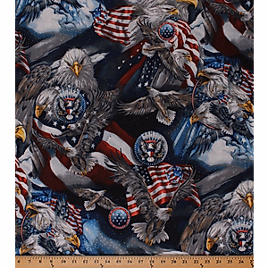 Cotton Bald Eagles Birds Patriotic USA United States America American Flags Fourth of July Patriots Americana Cotton Fabric Print by The Yard (ABK-12484-202AMERICANA)