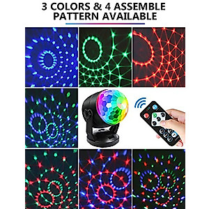 [4-Pack] Sound Activated Party Lights with Remote Control, Battery Powered/USB Portable RBG Disco Ball Light, Dj Lighting, Strobe Lamp 7 Modes Stage Party Supplies for Home Room Dance Parties Karaoke