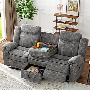 Acme Furniture Zubaida 41" x 87" Modern Velvet Reclining Sofa with USB Dock, 1 Storage Drawer, Tight Back & Seat Cushion, in 2-Tone Gray Finish