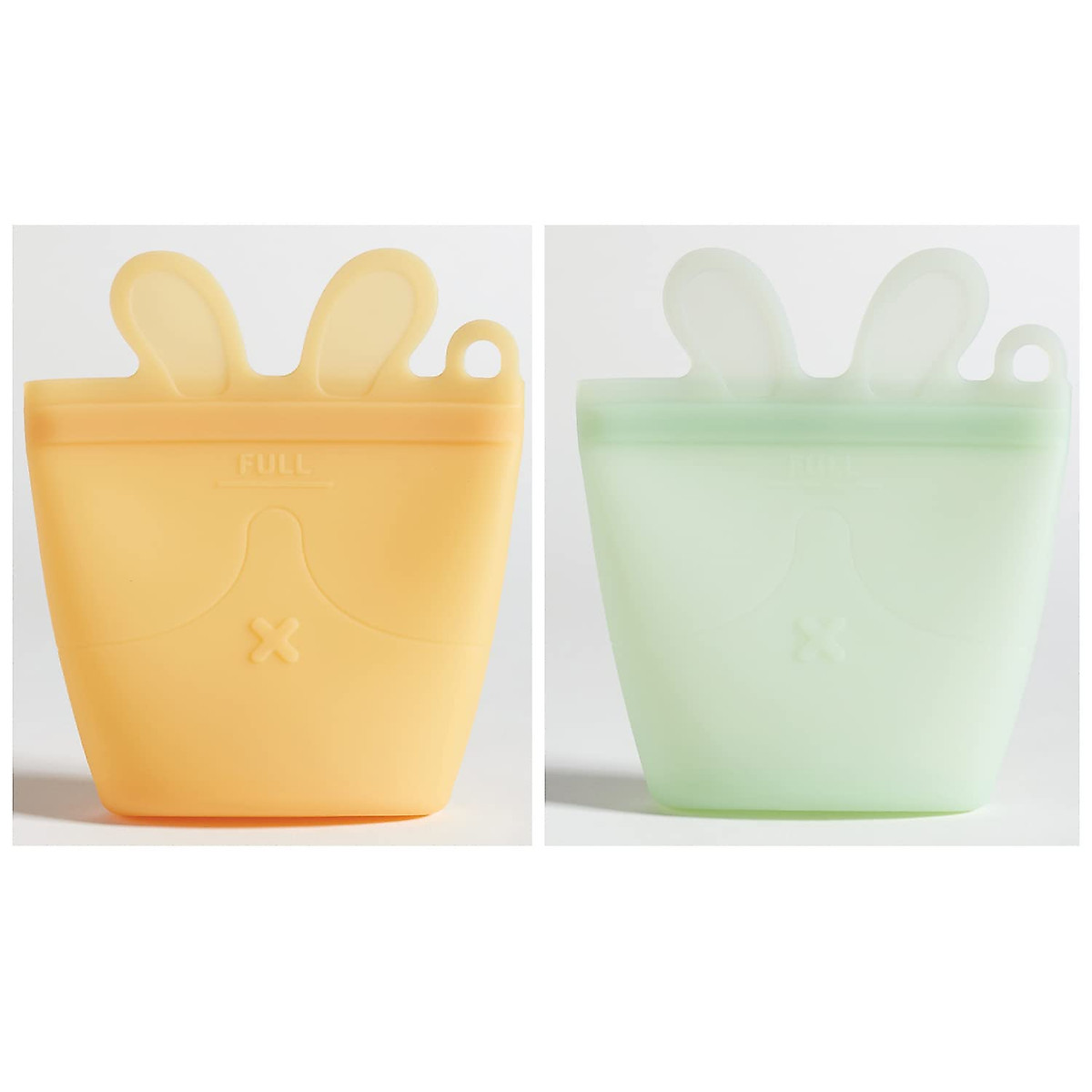 Amalka + Albert Reusable Snack Bag Set for Kids. Food Grade Silicone Container with Strong Seal that is Eco-Friendly and Non-Toxic. Great for Travel or School. (Yellow and Green Set)