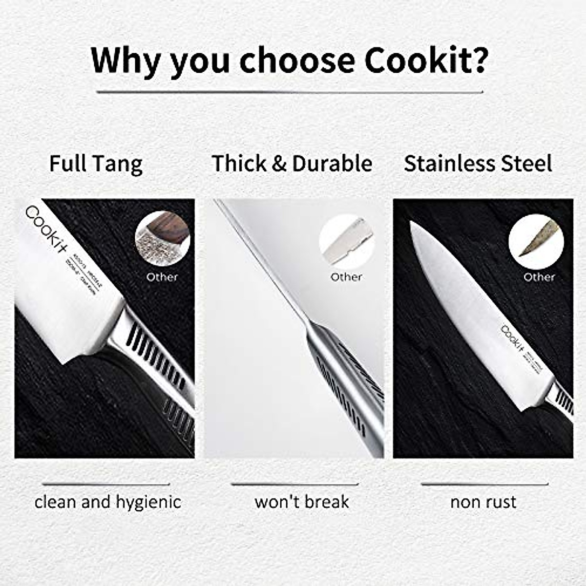 Kitchen Knife Set, Cookit 15 Piece Knife Sets with Block Chef Knife Stainless Steel Hollow Handle Cutlery with Manual Sharpener