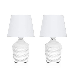 Sucolite Small Table Lamps Set of 2, Bedside Nightstand Lamps for Bedroom Kid’s Room, Cute Desk Lamps with Studded Texture Base for Reading Nursery Living Room Office, White